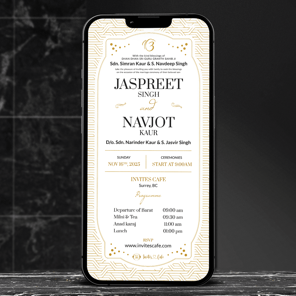 Classic Sikh Wedding Invitation – Invites Cafe